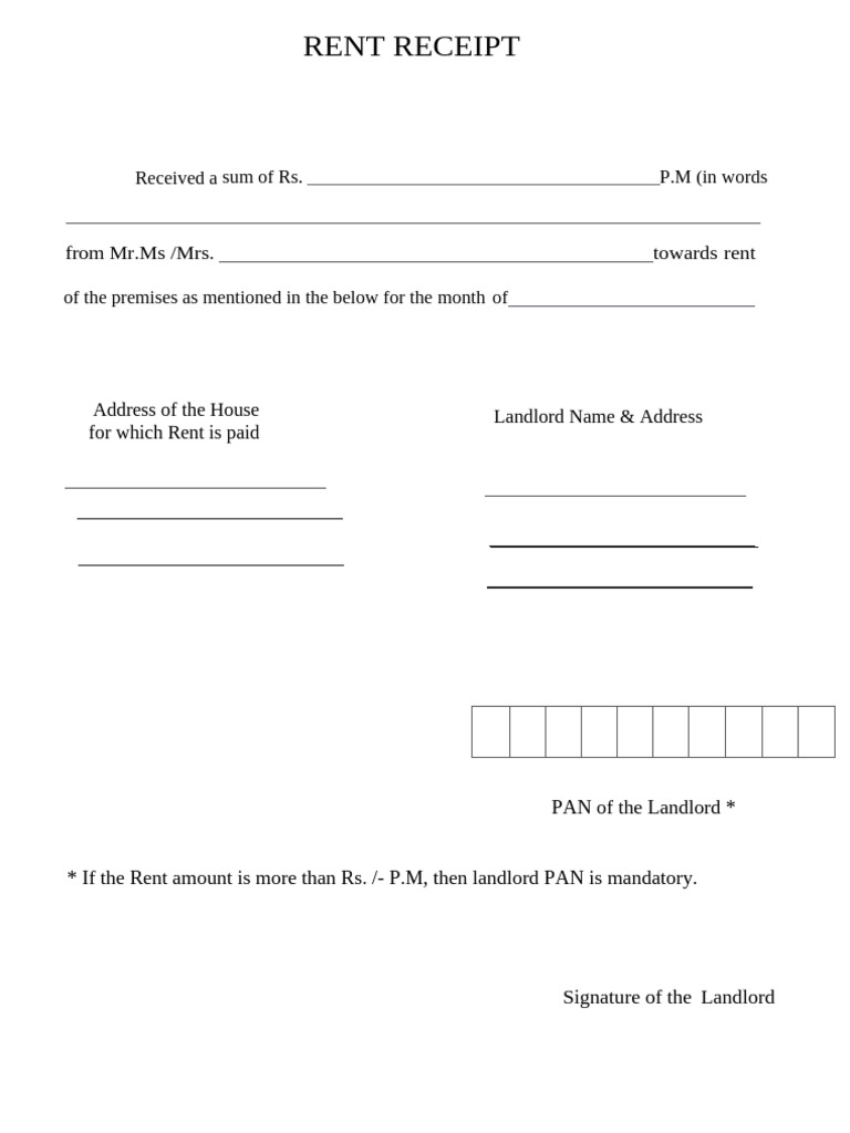 Room Rent Receipt Format | PDF