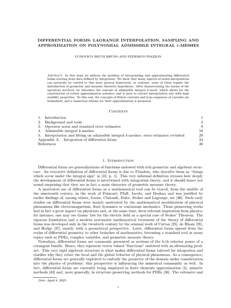 Differential Forms: Lagrange Interpolation, Sampling and Approximation ...