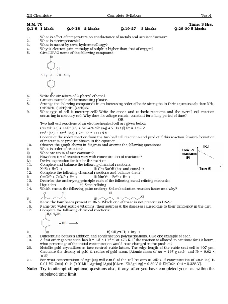 Chemistry Test 1: Rates of Reactions, Electrochemistry, Coordination ...