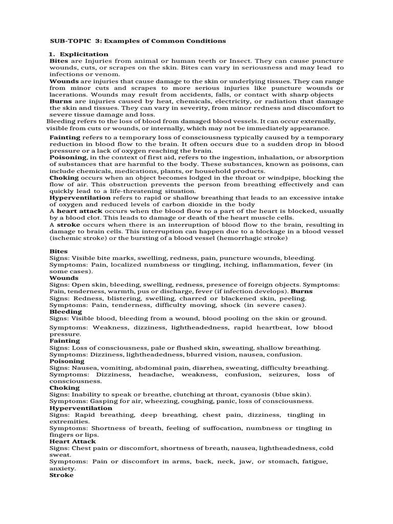 Common First Aid Conditions Explained | PDF | First Aid | Stroke