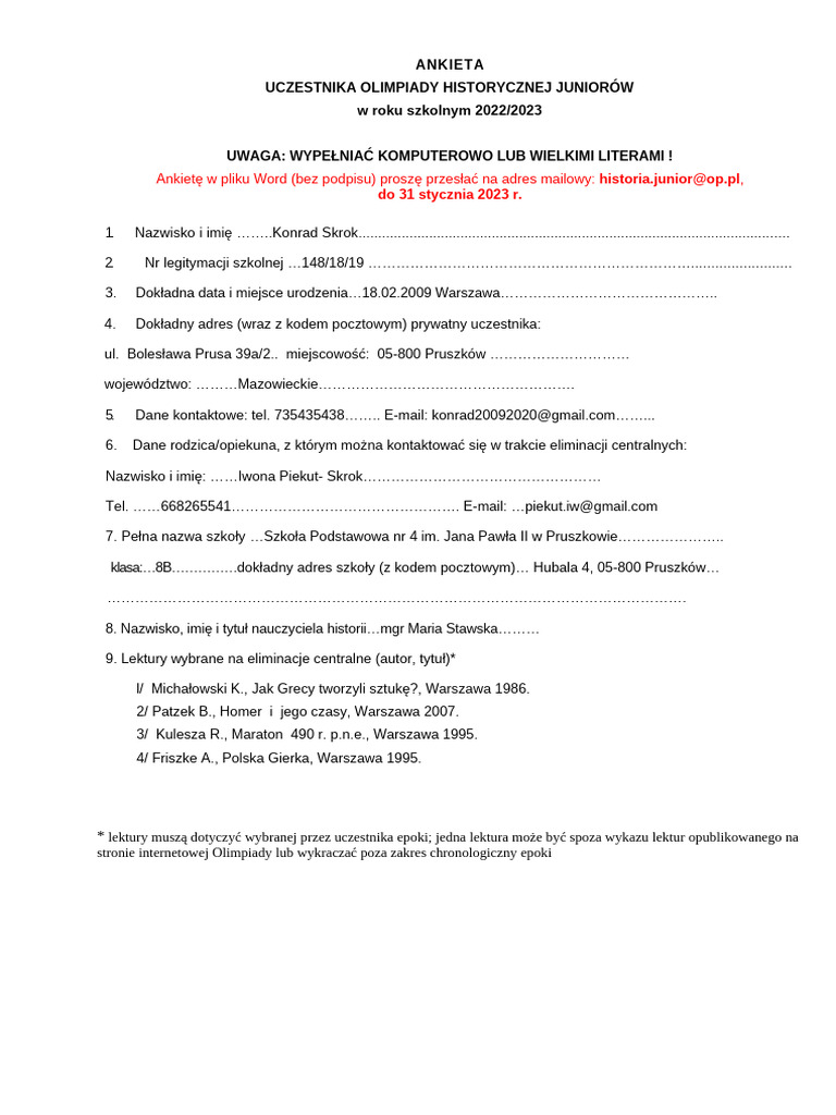 Ankieta Formularz2023 | PDF