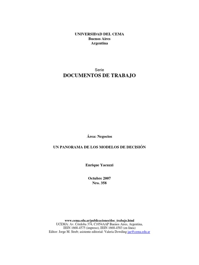 Un Panorama de Los Modelos de Decision | PDF | Heurístico | Toma de ...