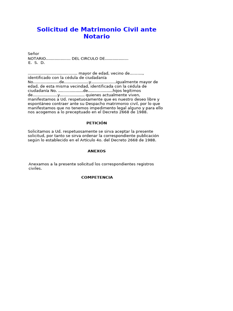 Solicitud de Matrimonio Civil ante Notario | PDF