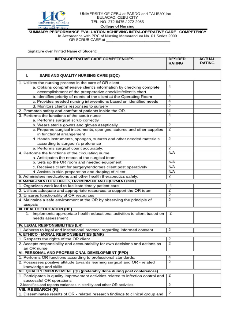 Or Scrub Case Competencies | PDF | Surgery | Nursing