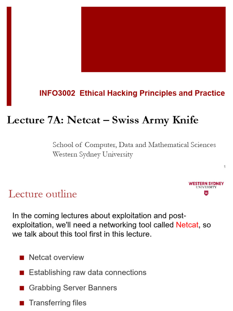 Lecture07A Netcat Swiss ArmyKnife | PDF | File Transfer Protocol | Computer Architecture