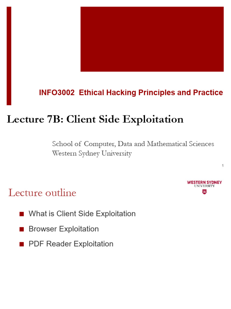 Lecture07B Client Side Exploitation | PDF | Client–Server Model | Malware