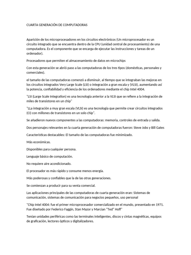 Cuarta Generación de Computadoras | PDF | Circuito integrado | Microprocesador