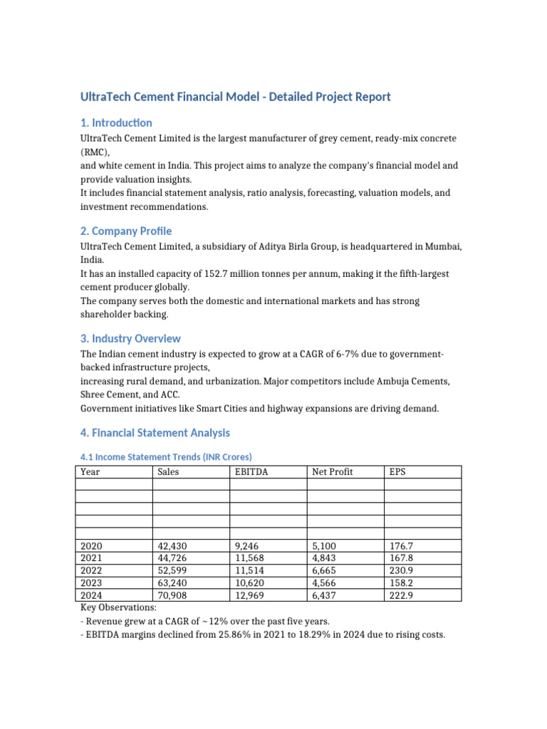 UltraTech Cement Financial Model Report | PDF | Discounted Cash Flow ...