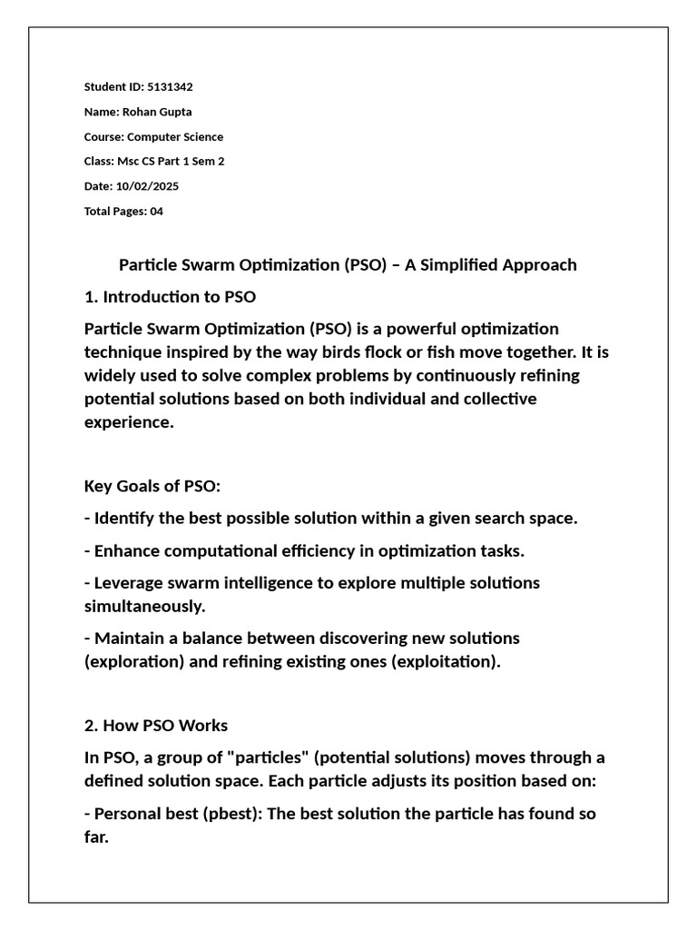 Simplified Guide to Particle Swarm Optimization | PDF | Algorithms ...