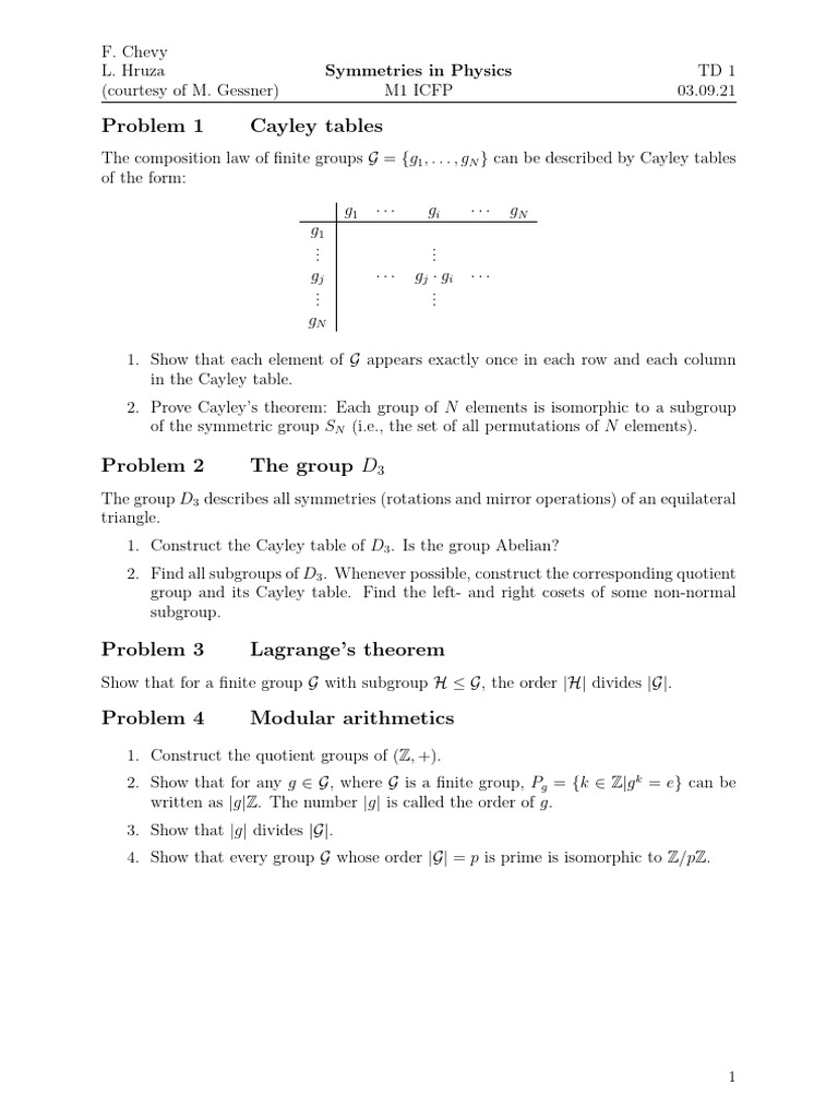Problem 1 Cayley Tables: Symmetries in Physics | PDF