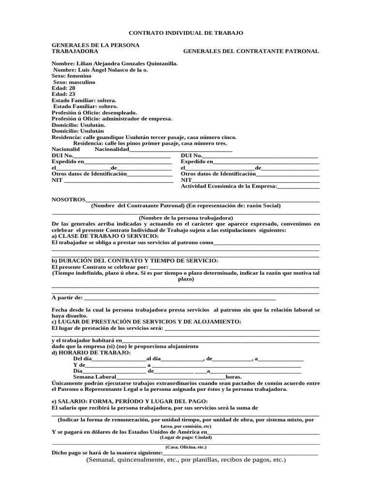 Contrato Individual de Trabajo 2023 | PDF | Salario | Labor