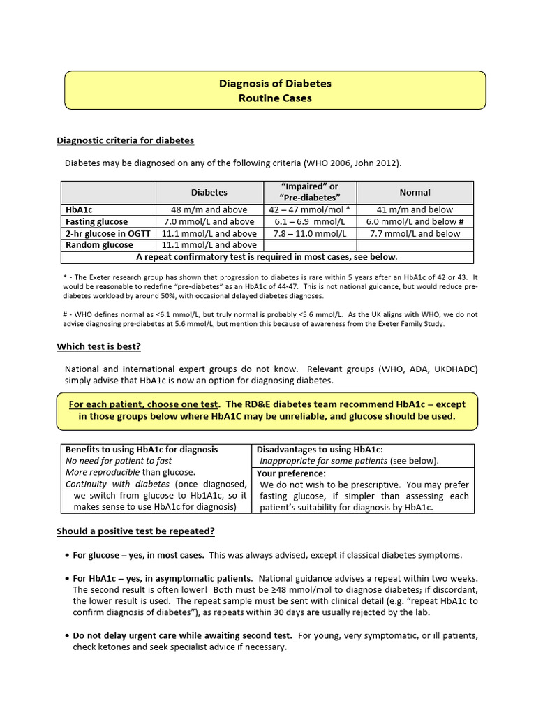 Diabetes Diagnosis Guidelines Exeter | PDF | Prediabetes | Glycated ...