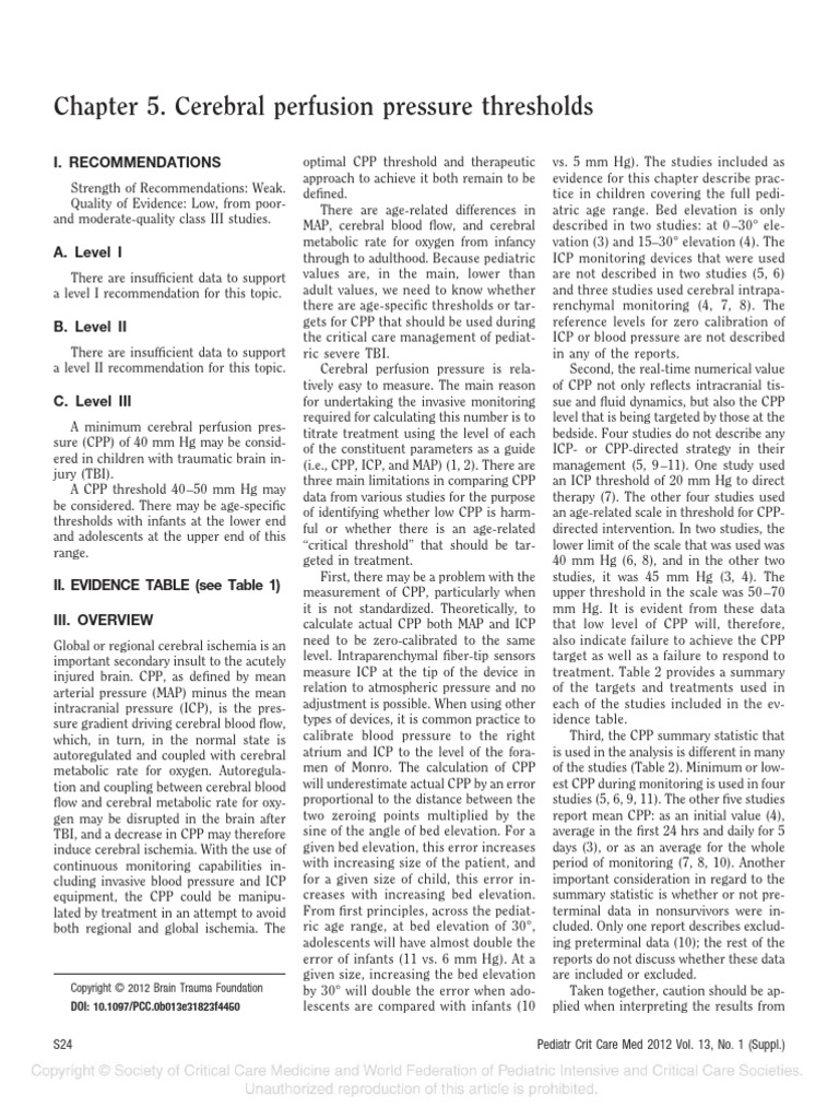 Chapter 5 Cerebral Perfusion Pressure Thresholds.6 | PDF | Traumatic Brain Injury | Medical ...