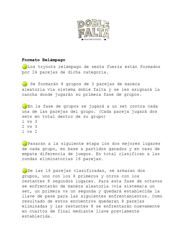 FORMATO DE JUEGO TRYOUTS RELAMPAGO. | PDF | Deportes | Asociación de Futbol