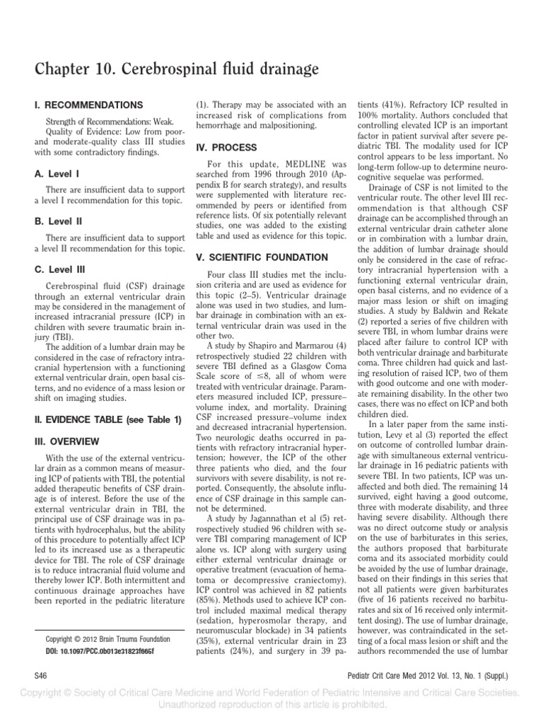 Chapter 10 Cerebrospinal Fluid Drainage.11 | PDF | Traumatic Brain ...