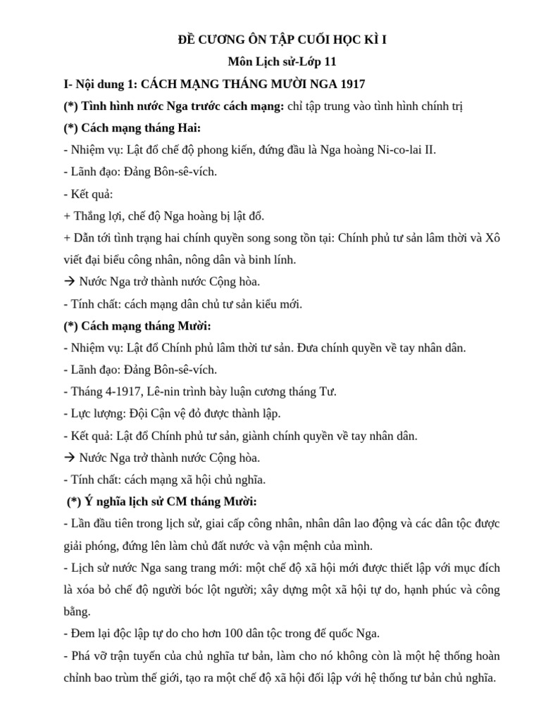 SU11 ĐỀ CƯƠNG ÔN TẬP CUỐI HỌC KÌ I | PDF