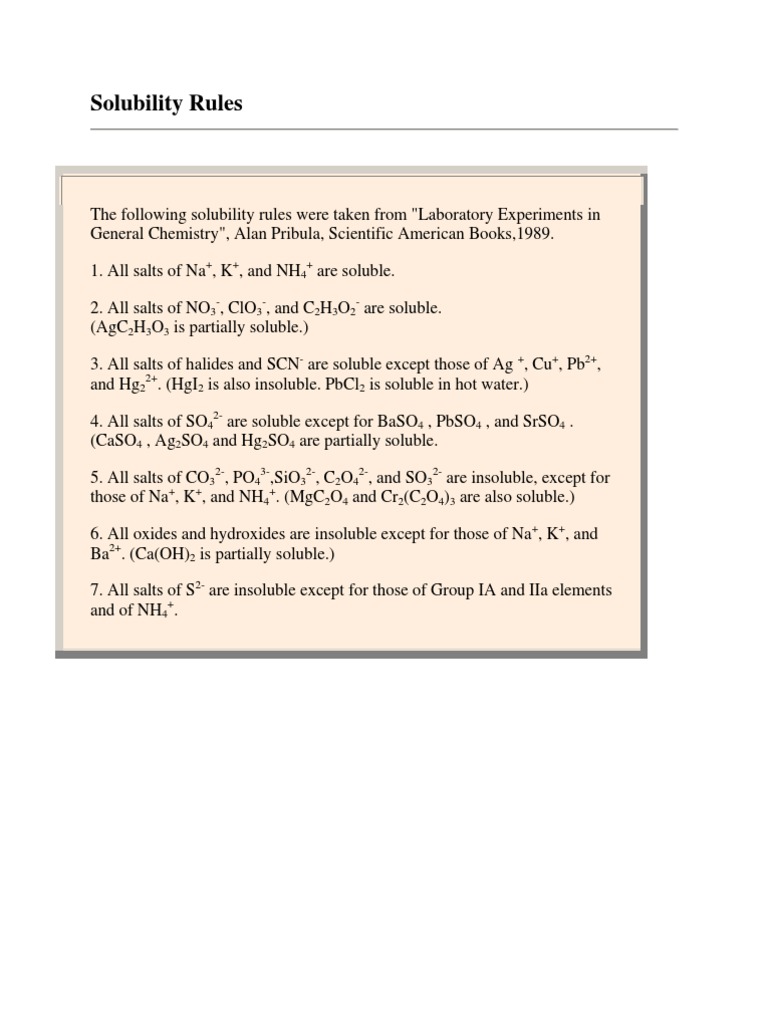 Solubility Rules | PDF | Solubility | Salt (Chemistry)