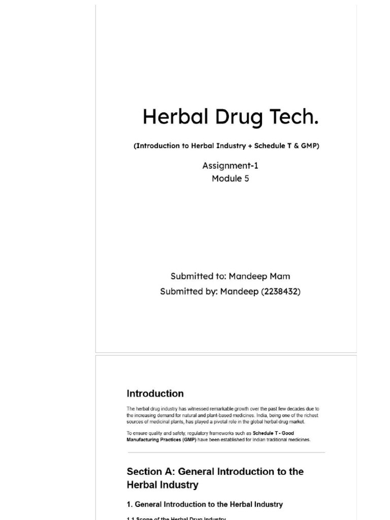 HDT Assignment - Introduction To Herbal Industry | PDF
