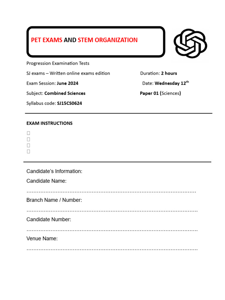 combined sciences p1 june 2024 | PDF