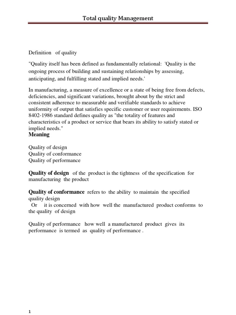 Understanding Quality in TQM | PDF | Quality Management | Quality ...