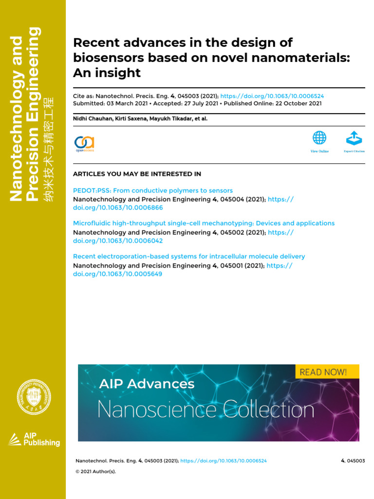 Recent Advances in The Design of Biosensors Based On Novel Nanomaterials | PDF | Biosensor ...