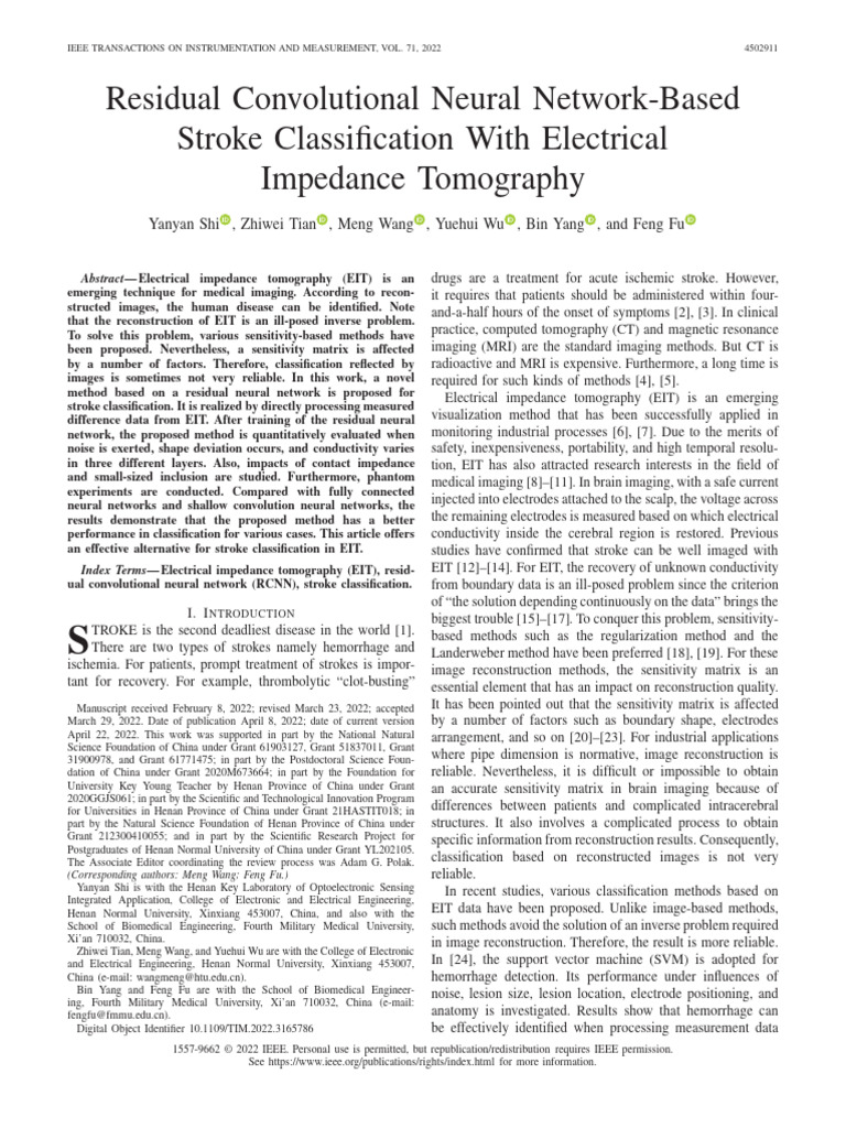 Residual Convolutional Neural Network-Based Stroke Classification With Electrical Impedance ...