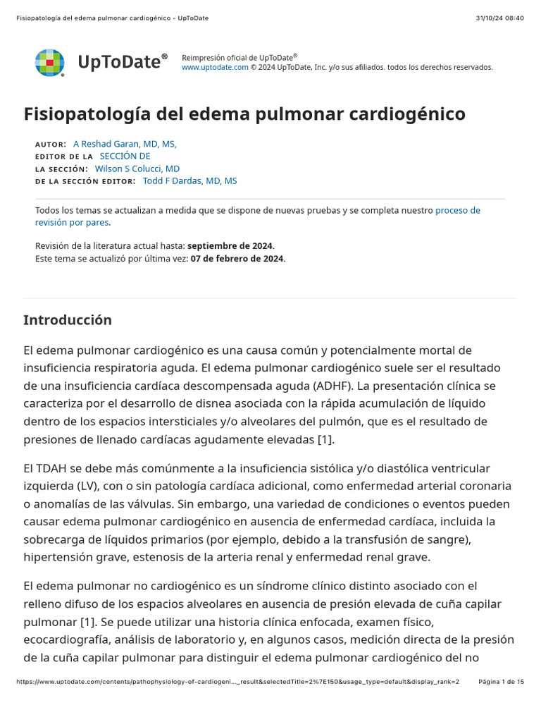Fisiopatología del edema pulmonar cardiogénico | PDF | Insuficiencia ...