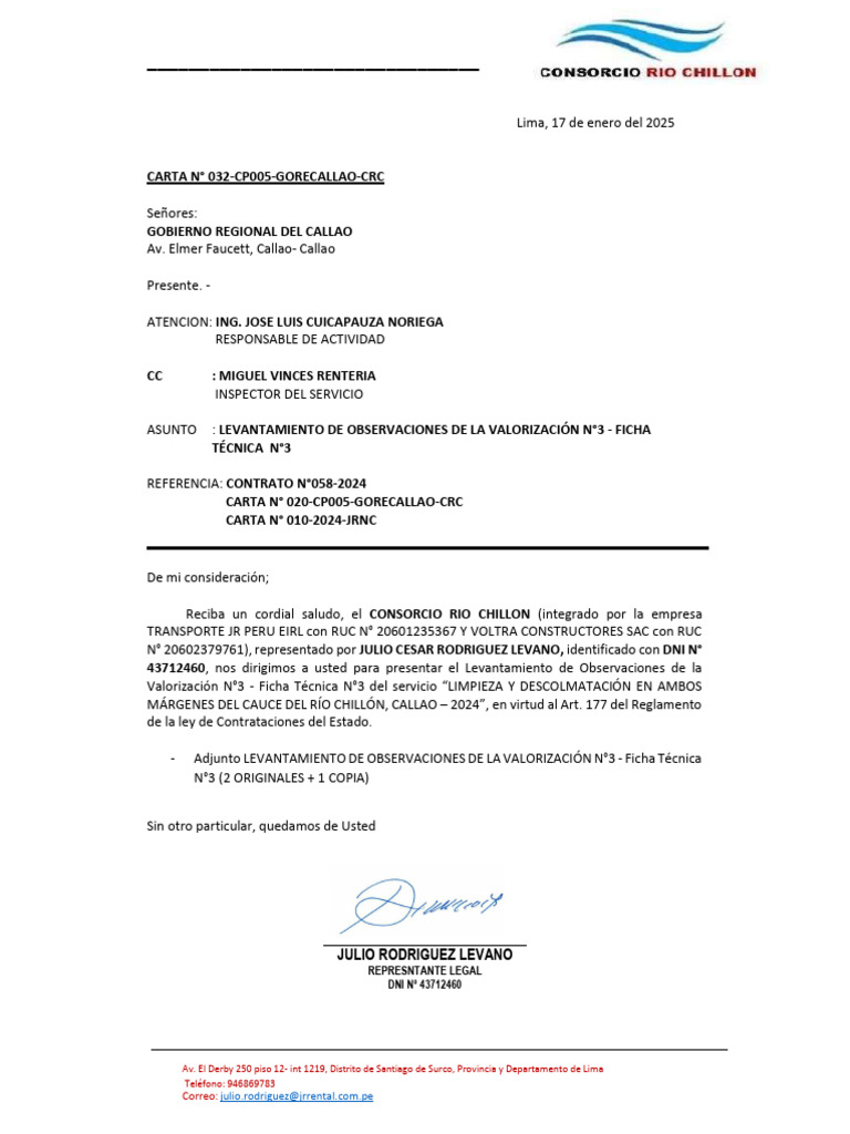 Carta #032-Cp005-Gorecallao-Crc | PDF
