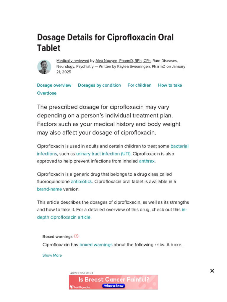 Ciprofloxacin Dosage - Form, Strengths, How To Take, and More | PDF | Dose (Biochemistry ...