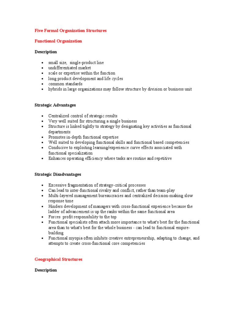 Five Formal Organization Structures | Download Free PDF | Strategic ...