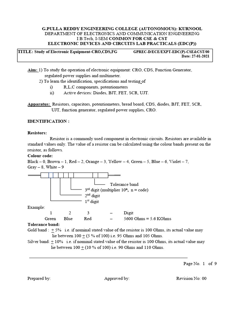 EDC Lab: CRO, CDS, and Function Generator | PDF | Electronics | Electricity