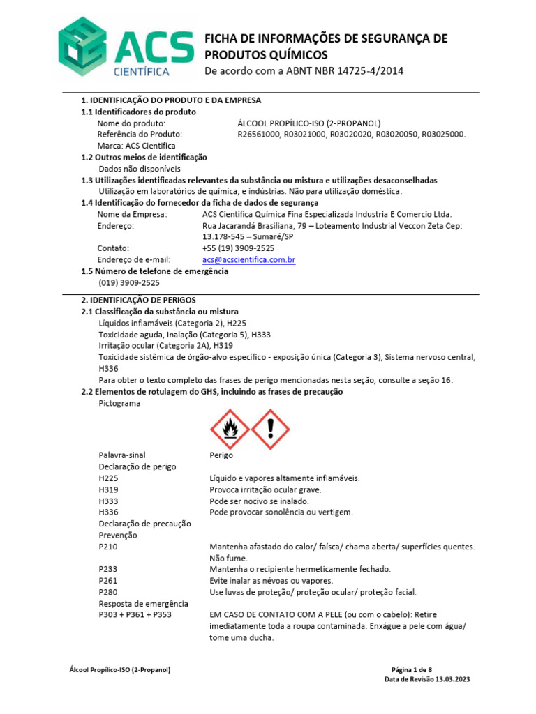 Álcool Propílico-Iso (2-Propanol) | PDF | Vapor | Viscosidade