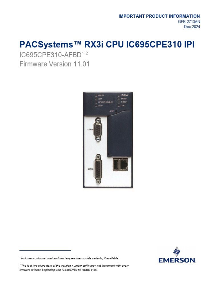 PACSystems RX3i CPU IC695CPE310 Info | PDF | Programmable Logic ...