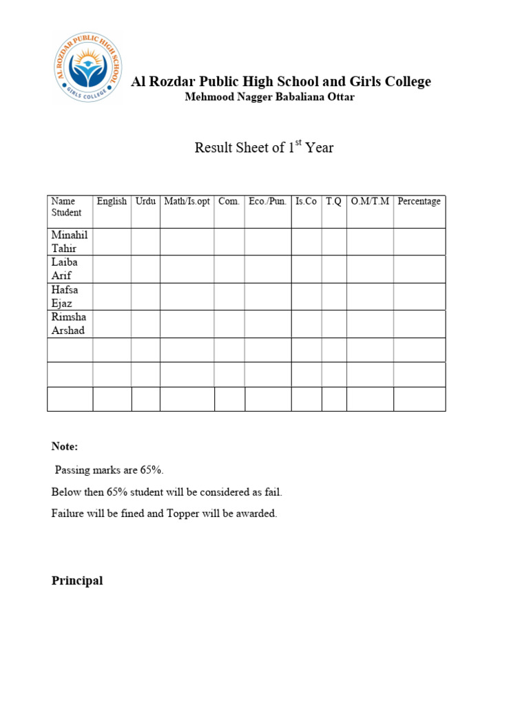 1st Year Result Sheet | PDF