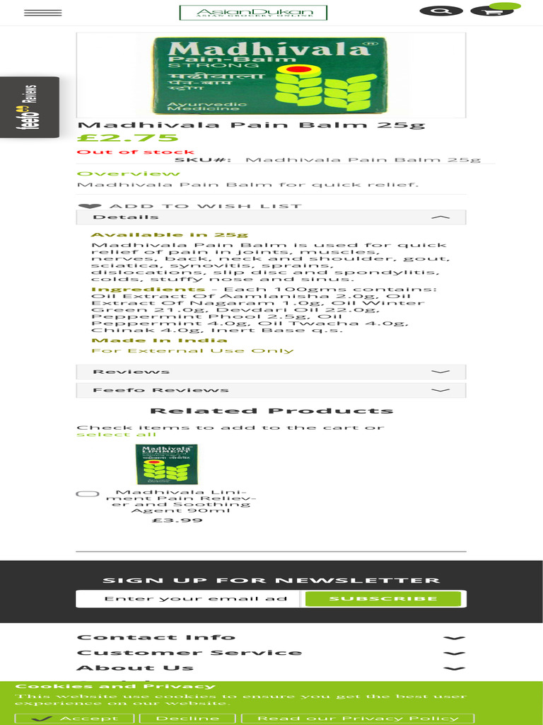 Madhivala Pain Balm 25g - Asian Dukan | PDF
