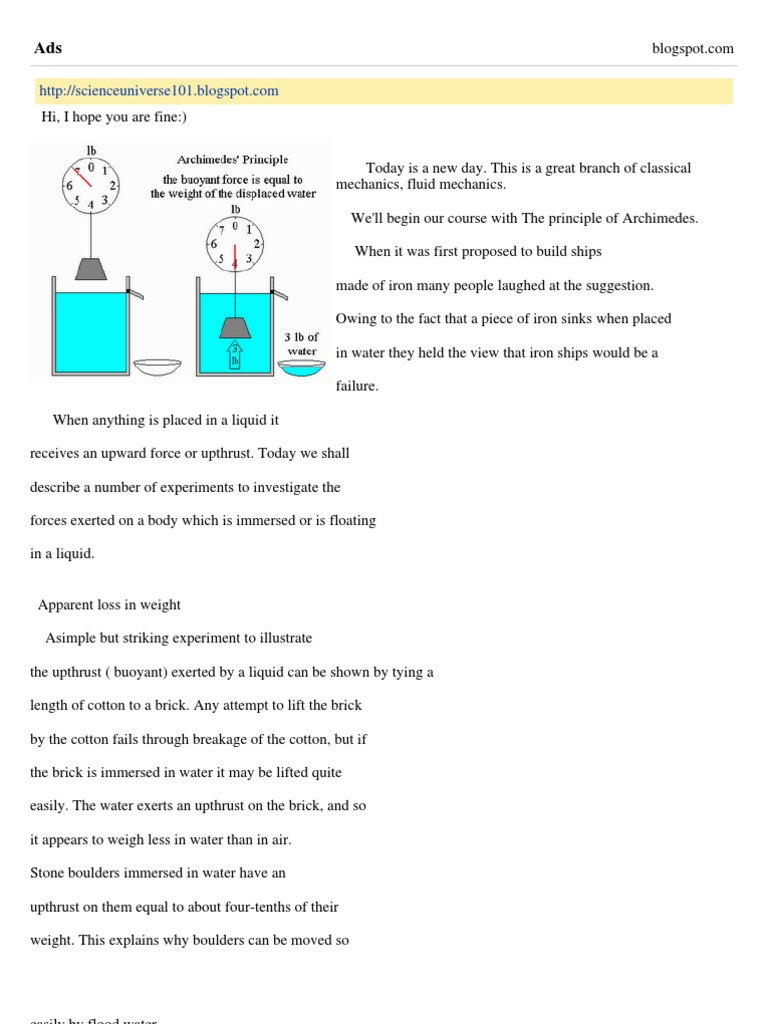 Archimedes'Principle | PDF | Buoyancy | Density