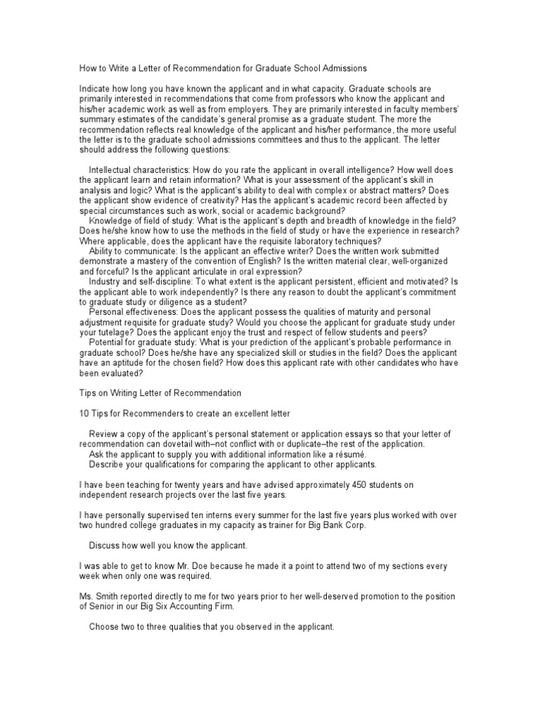 How To Write A Letter of Recommendation For Graduate School Admissions ...