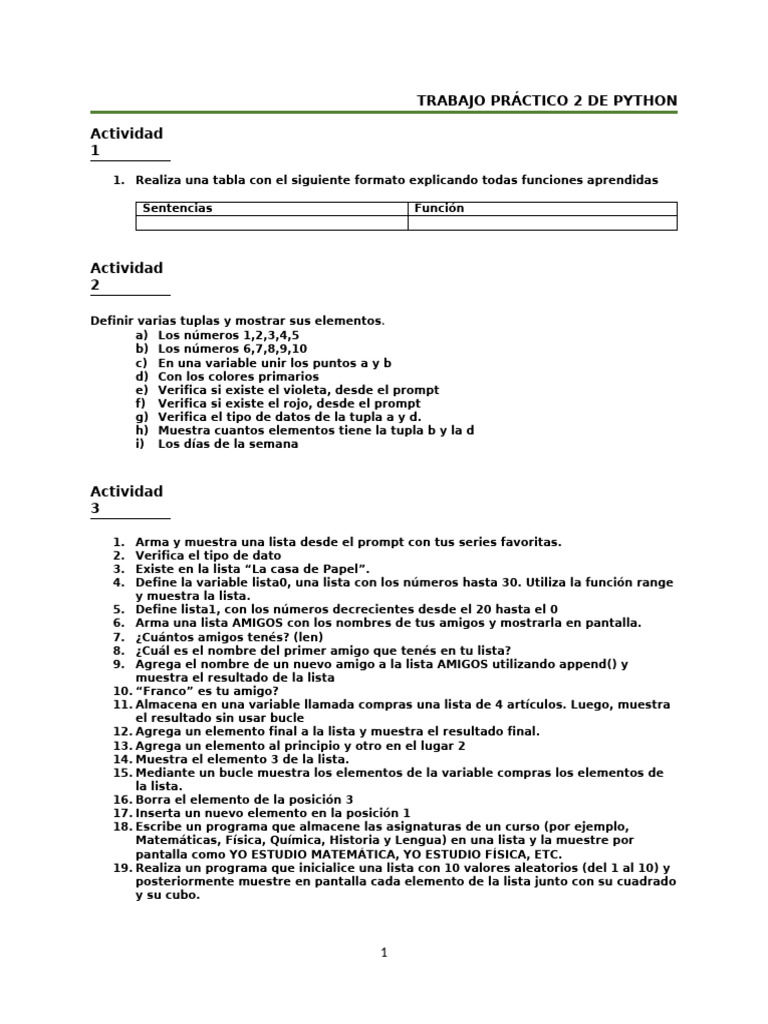 Trabajo Práctico 2 de Python | PDF | Python (lenguaje de programación) | Programación de ...