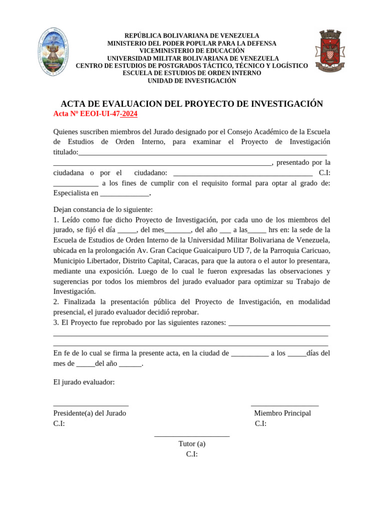 Acta de Evaluacion Reprobado | PDF | Venezuela