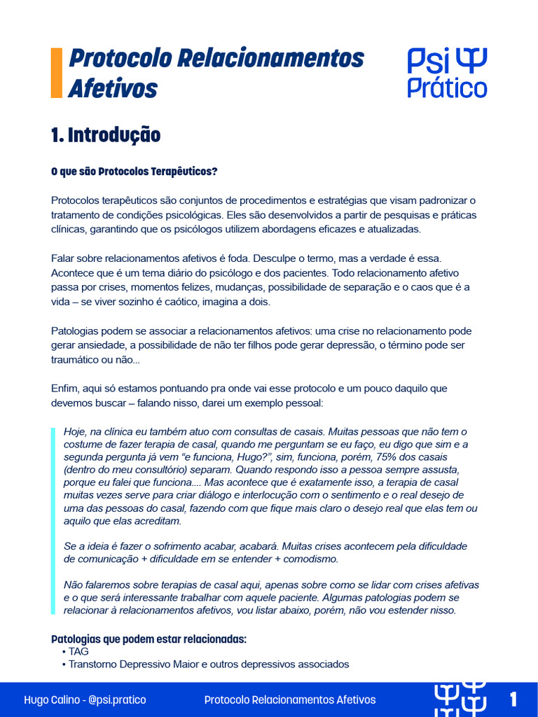 Protocolo para Crises em Relacionamentos | PDF | Psicologia | Depressão