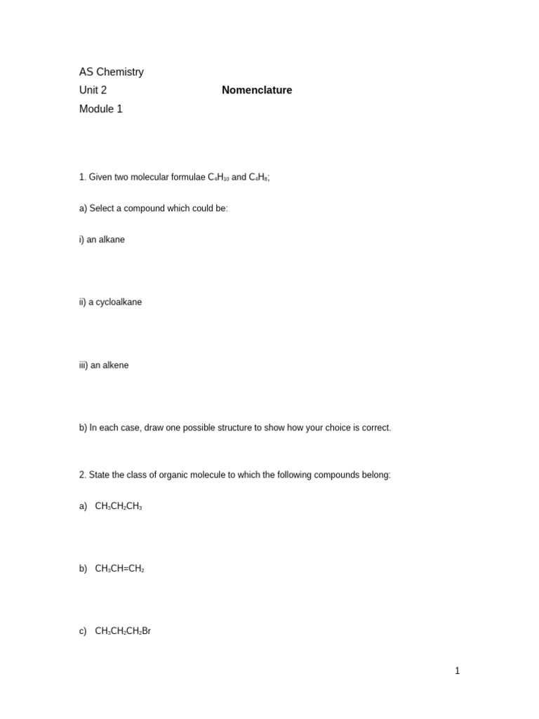 5 Nomenclature Isomerism Worksheet | PDF