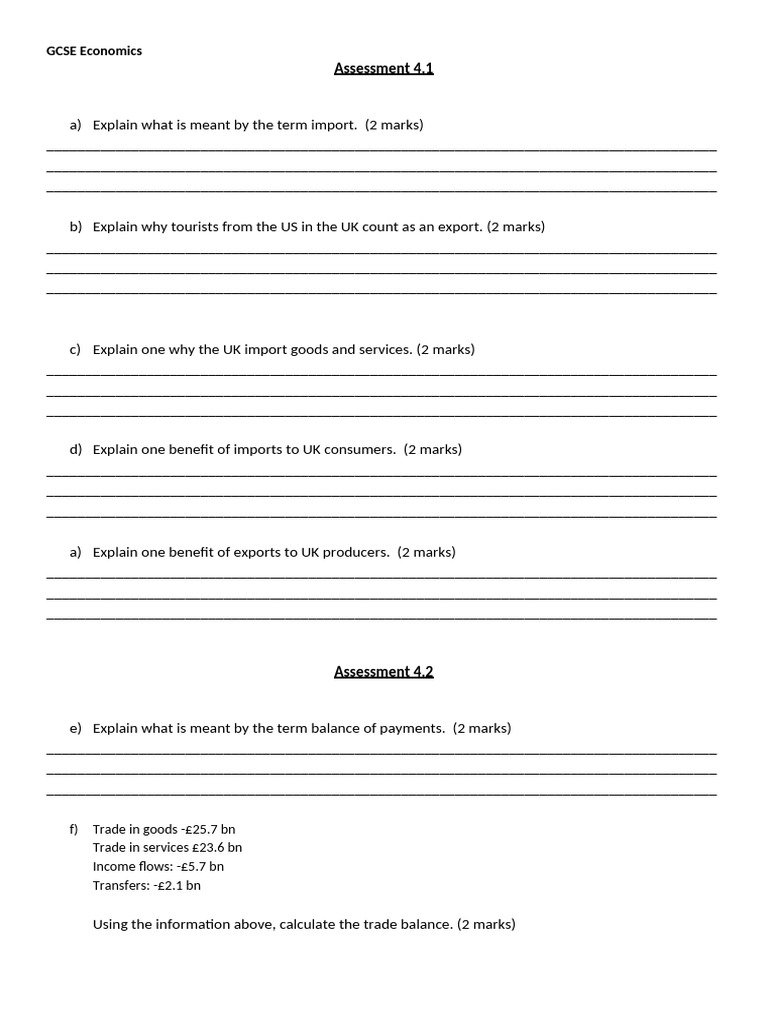 GCSE Economics: Imports, Exports, and Balance of Payments | PDF ...
