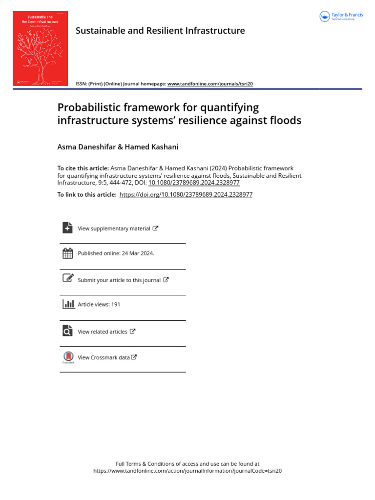 Probabilistic Framework for Quantifying Infrastructure Systems Resilience Against Floods | PDF ...