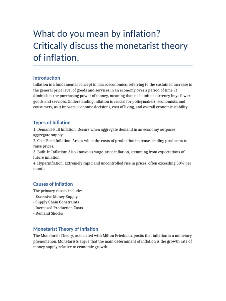 Inflation and Monetarist Theory | PDF