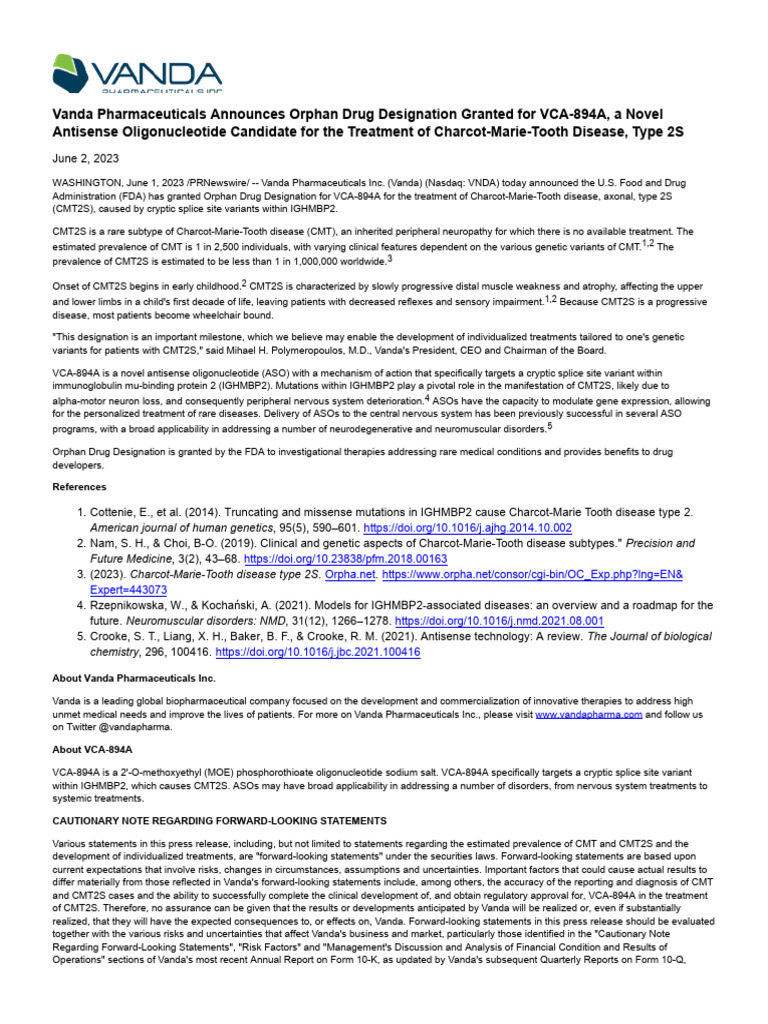 VCA-894A Receives Orphan Drug Designation | PDF | Diseases And ...