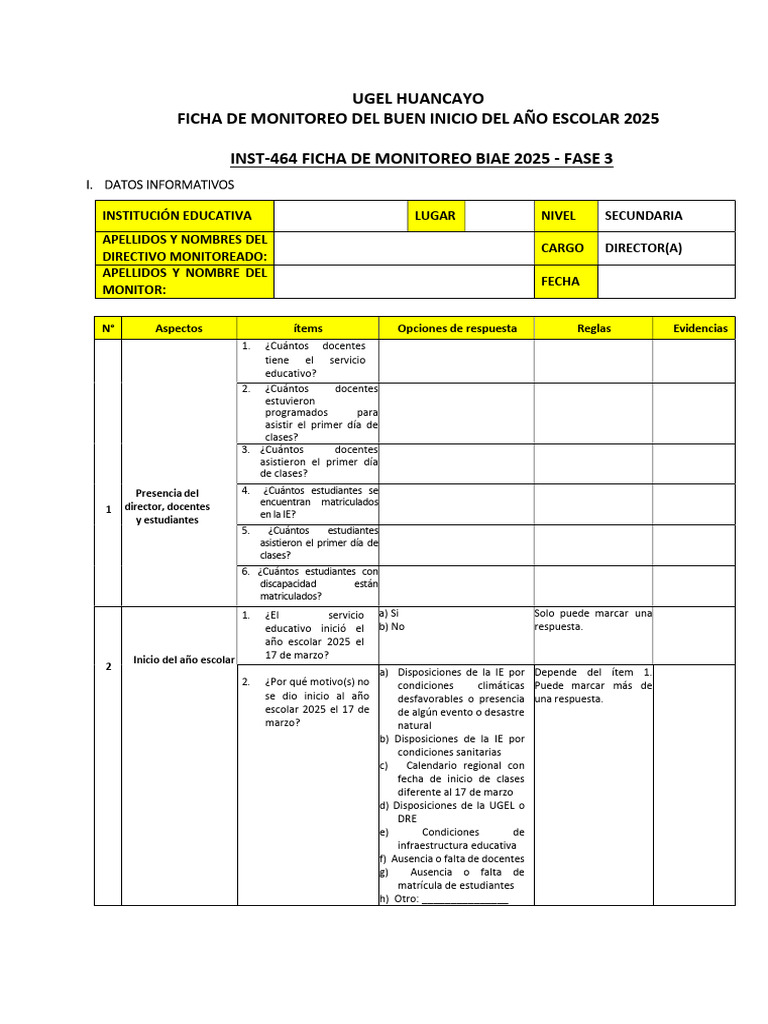 Ficha BIAE 2025: Monitoreo Escolar | PDF | Enseñando