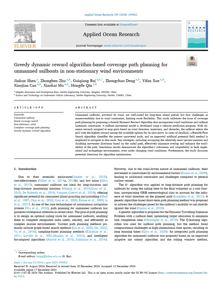 Greed Dynamic Reward Algorithm Based Coverage Path Planning For Unmanned Sail Boats in Non ...
