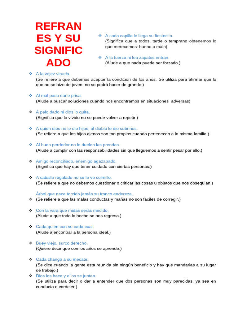 Cinco refranes y su significado | PDF
