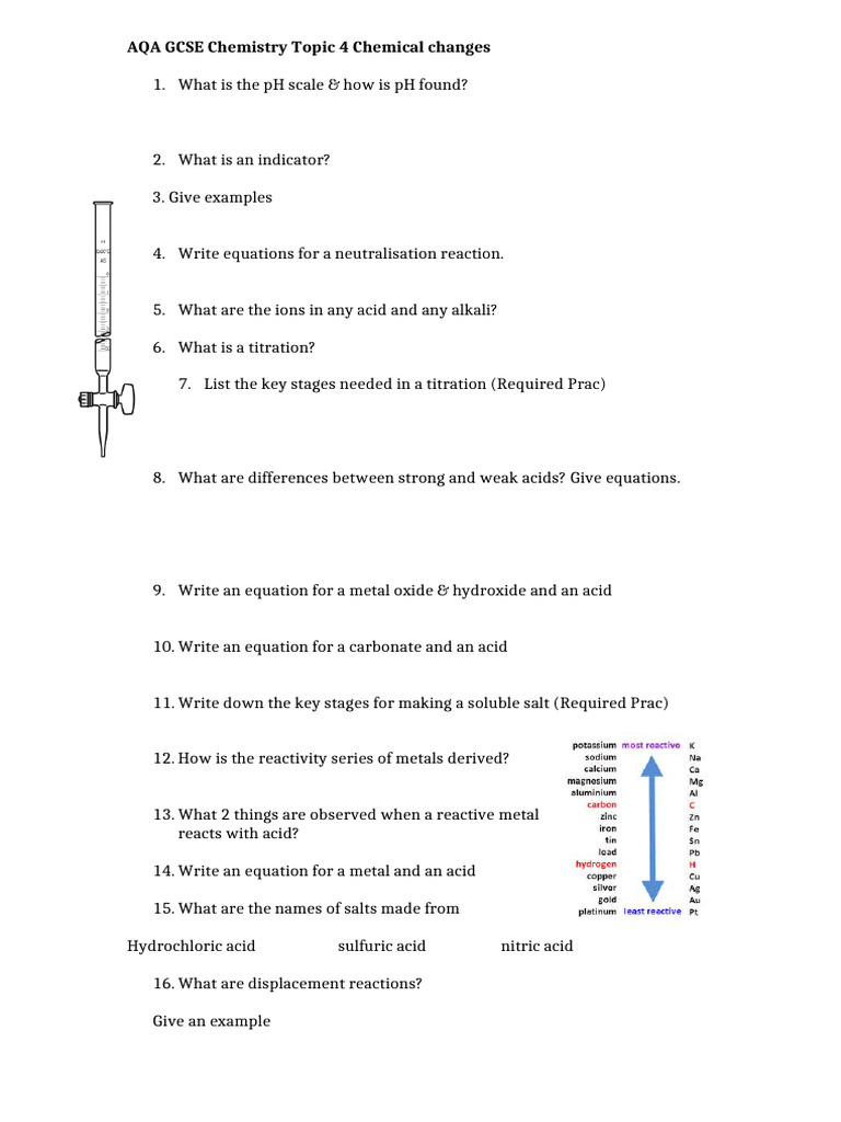 AQA GCSE Chemistry: Chemical Changes | PDF