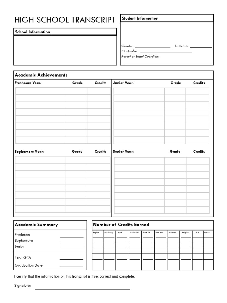 High School Transcript Template | PDF